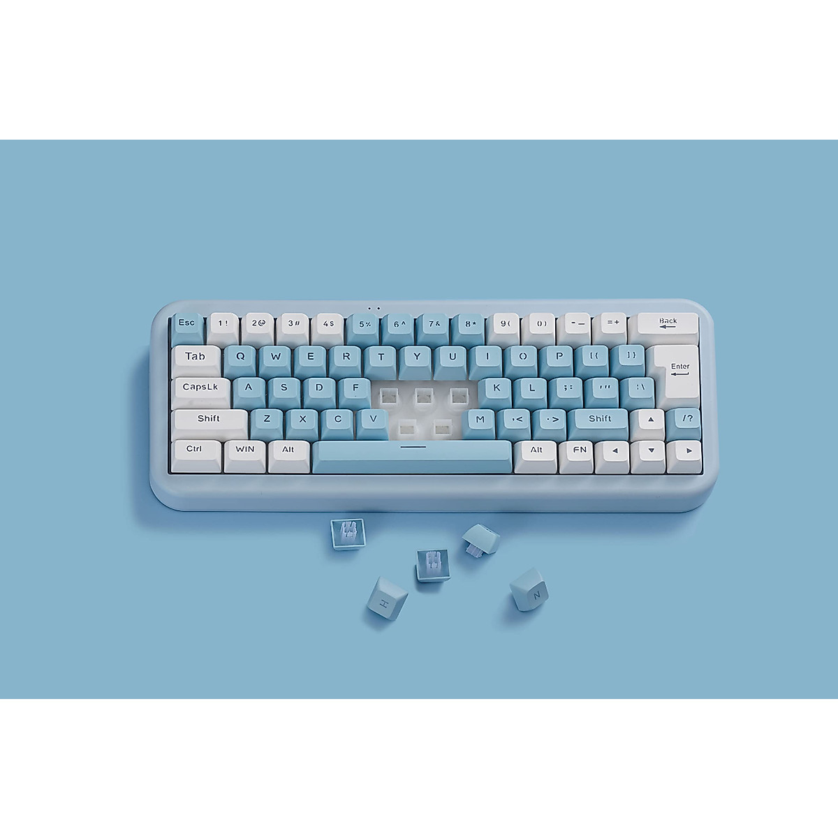KOLMAX 60% Wireless Gaming Keyboard,Ultra-Compact 2.4G Rechargeable RGB Gaming Keyboard,with Detachable Wrist Rest Backlit Ergonomic 63 Keys Keyboard for Windows Mac PC Xbox PS4 Gamers(Bluewhite)…