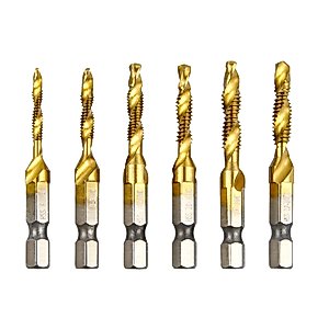 wesleydrill Titanium Combination Tap Drill Bit Set 6 Pcs Screw Tapping Bit Multi-Function Bit Set Fit for Light Metal Aluminum Board Iron etc