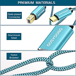 GOSYSONG USB C Printer Cable 20ft, High Speed USB C to USB B Printer Cord Compatible with Printer, Scanner, Fax, Midi Keyboard