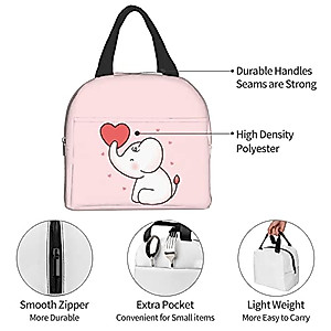Lunch Bag Cute Elephant With Heart Animal Insulated Lunch Box Reusable Lunch Bags Meal Portable Container Tote For Men Women Work Travel Picnic