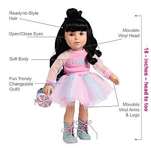 ADORA Amazon Exclusive Amazing Girls Collection, 18” Realistic Doll with Changeable Outfit and Movable Soft Body, Birthday Gift for Kids and Toddlers Ages 6+ - Candy