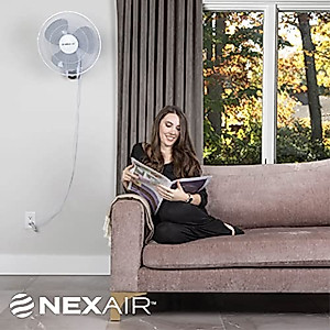 NEXAIR 16 Inch Oscillating Wall Mount Fan, Quiet Operating Room Fan With Remote Control, 3 Speed Wall Fan for Bedroom with 7.5 Hr Auto Off Timer, Adjustable Cooling Fan For Home, Office & Living Room