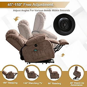 ANJ Power Lift Recliner Chair with Heat & Massage for Elderly, Overstuffed Lift Chairs with USB Port and Heavy Duty Reclining Mechanism(Taupe)