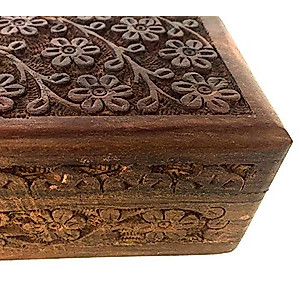New Age Imports, Inc. Gift Ideas~ Floral Carved Handmade Wooden Box 4 inches by 6 inches~Ideal for Storing Jewelry, Coins, Tartot Cards, Small Treasures, URN Box & etc (Floral Carved 4"x6")