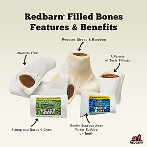 Redbarn Filled Dog Bones | Natural Long-Lasting Dental Treats; Suitable for Aggressive Chewers | Large (6") - 5 Bones (Peanut Butter)
