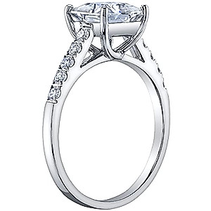 PEORA Moissanite Princess Cut Engagement Ring and Wedding Band Bridal Set in Sterling Silver, 2 Carat Center, DE Color, VVS Clarity, Size 5.5