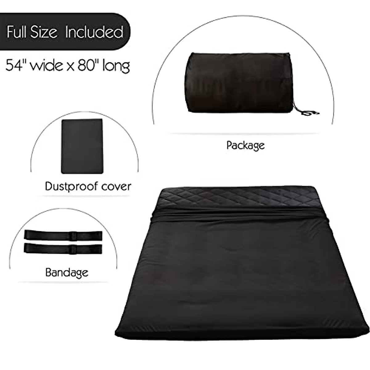 MAXYOYO Japanese Floor Futon Mattress Full Size, Floor Couch for Adults Roll Up Folding Floor Bed Portable Mattress Foam Mattress Queen, Diamond Patterned Japanese Futon Bed, Black