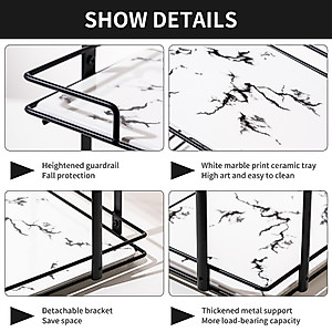 QTTCMY 2 Tier Bathroom Cabinet Countertop Organizer Perfume Lipstick Makeup Organizer Cosmetics Storage Display Rack Vanity Tray Metal Dresser Storage Shelf White Marble Ceramic Tray Black