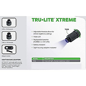 TruGlo TG-TG56 Tru-Lite Xtreme Adjustable Violet LED Sight Light with Adjustable Rheostat for Archery Bows with 3 Sight Housing Adapters, Black
