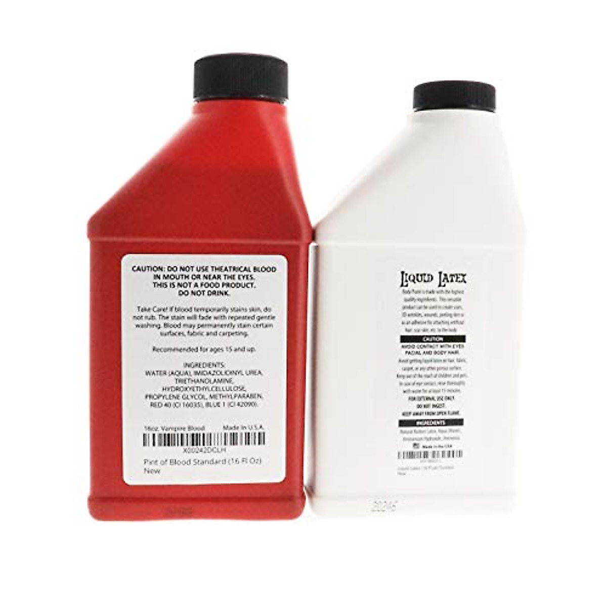 Fake Blood and Liquid Latex 16 Oz - Combo Kit - for Adults and Kids, Vampire Blood, Ideal for Artwork, Theater and Cosplays, 2 Full Pints