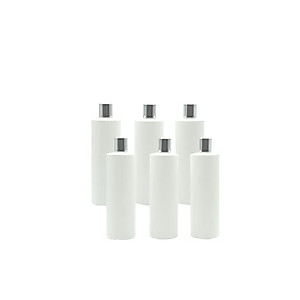 Plastic bottle 16 Oz/500Ml, HDPE,white color, with silver disk top cap, Pack of 6 are Perfect for filling liquid soap lotion conditiner shampoo, cleaning and disinfecting, multy purpuse use.
