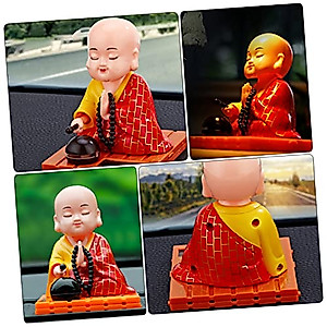 Tofficu 4pcs Head Dashboard Doll Small Funny Monk Energy Figurine Office Toys Shaking Statue Little Ornament Bobblehead Toy Ornaments for Buddha Figure Solar Display Dancing Chinese Home