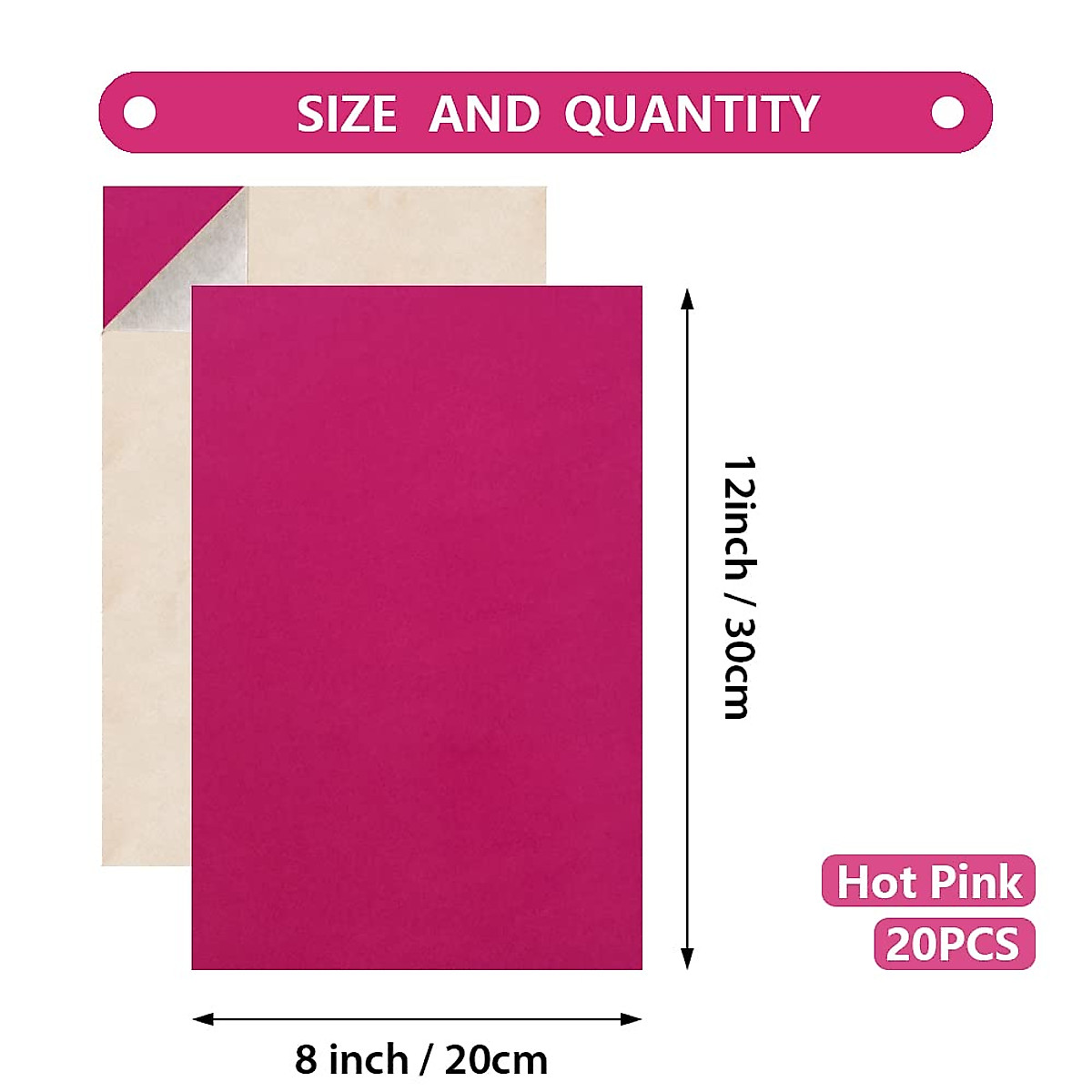 Helloocolor 20PCS Self-Adhesive Velvet Fabric Flocked Fabric Sheets, DIY Velvet Fabric for Art & Crafts, Jewelry Box and Drawer Liner (A4 Size,Hot Pink)
