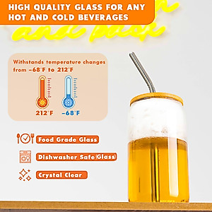EMBICER Glass Cups with Lids and Straws – Set of 4 16Oz Mason Jar Drinking Glasses with Neoprene Sleeves – Premium Glass Cups with Bamboo Lids, Reusable Straw – Ideal for Iced Tea, Lemonade, Cocktail