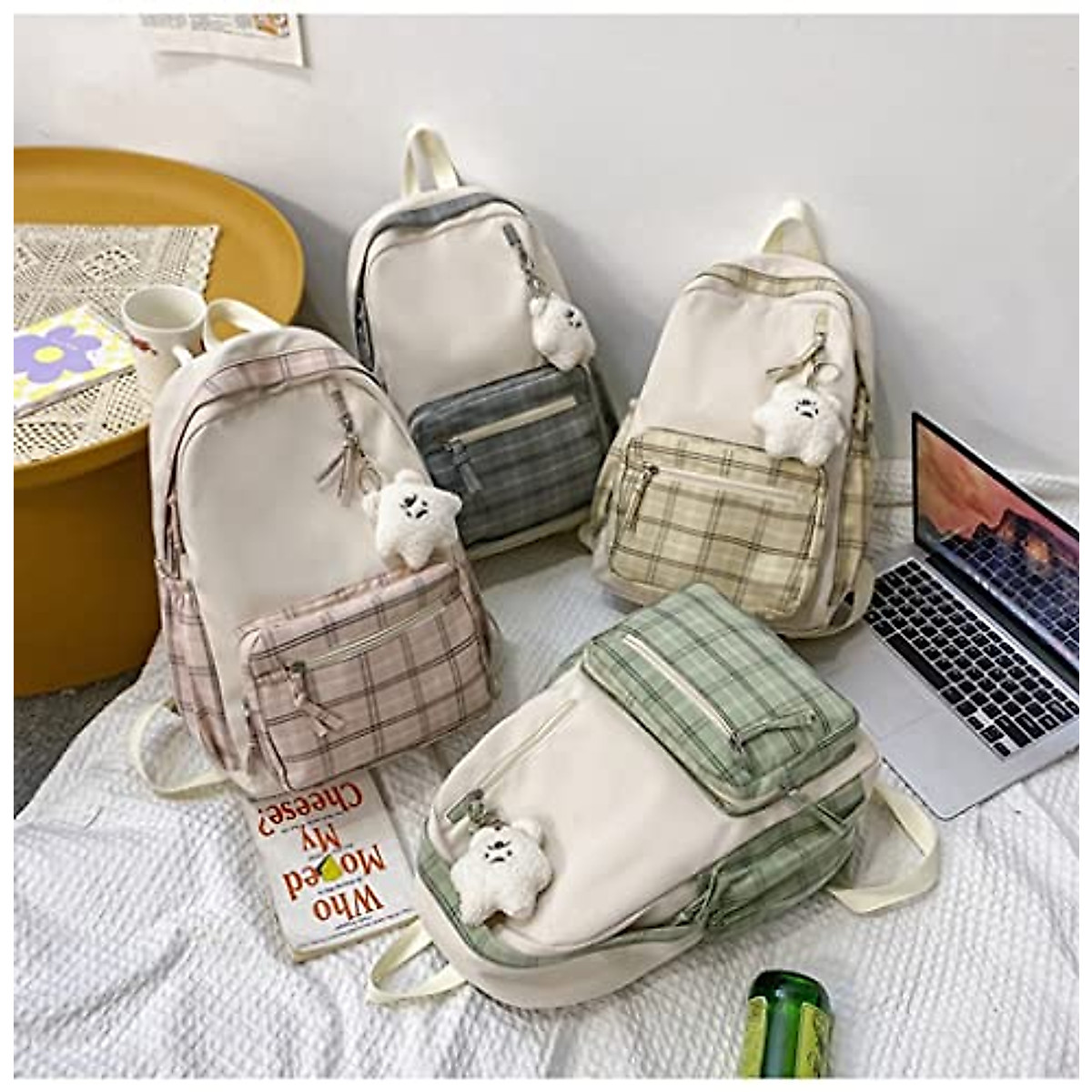 OZAOZ Cute Aesthetic Backpack Kawaii Backpack Sage Green Backpack for Girls Teens Preppy School Supplies Aesthetic Daypack (Green)