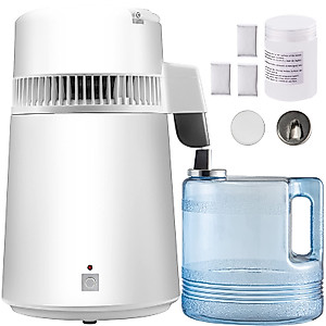 VEVOR 1.1 Gal Water Distiller, 750W Distilled Water Machine, 4L Distilling Pure Water Machine w/Plastic Container, Water Distillation Kit w/Button, Countertop Distilled Water Maker for Home (White)
