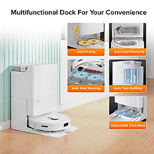 roborock Q Revo Robot Vacuum and Mop, Auto-Drying, Auto Mop Washing, Dual Spinning Mops, Auto Mop Lifting, Self-Refilling, Self-Emptying, Reactive Tech Obstacle Avoidance, 5500Pa Suction, White