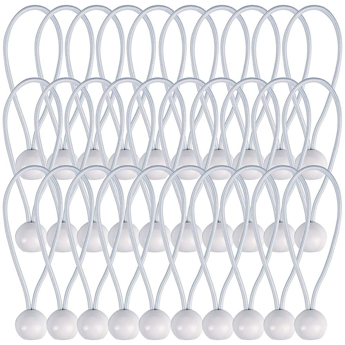 AOPRIE 30 Pcs Bungee Cords with Balls 4 inch White Ball Bungees Heavy Duty Tarp Bungee Cords Trap Weather Resistant Tie Down Strap for Camping, Tents, Cargo, Holding Wire and Hoses