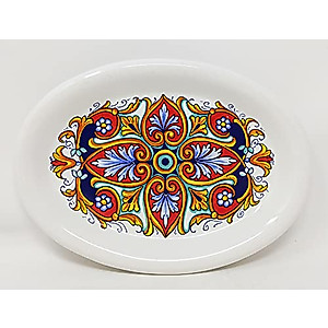 Nova Deruta Small Oval Serving Dish Plate, Red Hearts Floral and Spirals, Made in Italy, Italian Exclusively Handcrafted Earthenware for Sur La Table, Deruta Region Artwork, Tray 9.5" x 6.75"