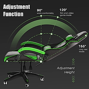 Bigzzia Gaming Chair, Ergonomic Video Game Chairs with Pillow and Lumbar Support, Racing Style Height Adjustable Computer Chair with 360°-Swivel Seat for Adults