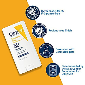 CeraVe Mineral Sunscreen Stick for Kids & Adults | 100% Mineral Sunscreen, Zinc Oxide & Titanium Dioxide with Hyaluronic Acid and Ceramides | Broad Spectrum SPF 50 | Fragrance Free | 0.47 Ounce