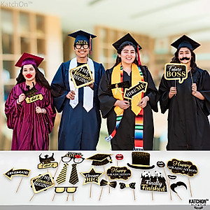 KatchOn, Black Graduation Photo Booth Props 2024 - Pack of 33 | Grad Photo Props, Black and Gold Graduation Photo Props | Graduation Props for Photoshoot 2024, Graduation Decorations Class of 2024