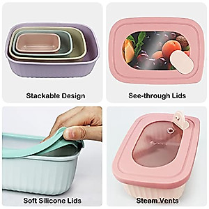DONDON Food Containers Plastic Silicone With Lids Airtight for Lunch Box Rectangle Food Storage Container Set of 4 For fridge Freezer Colored