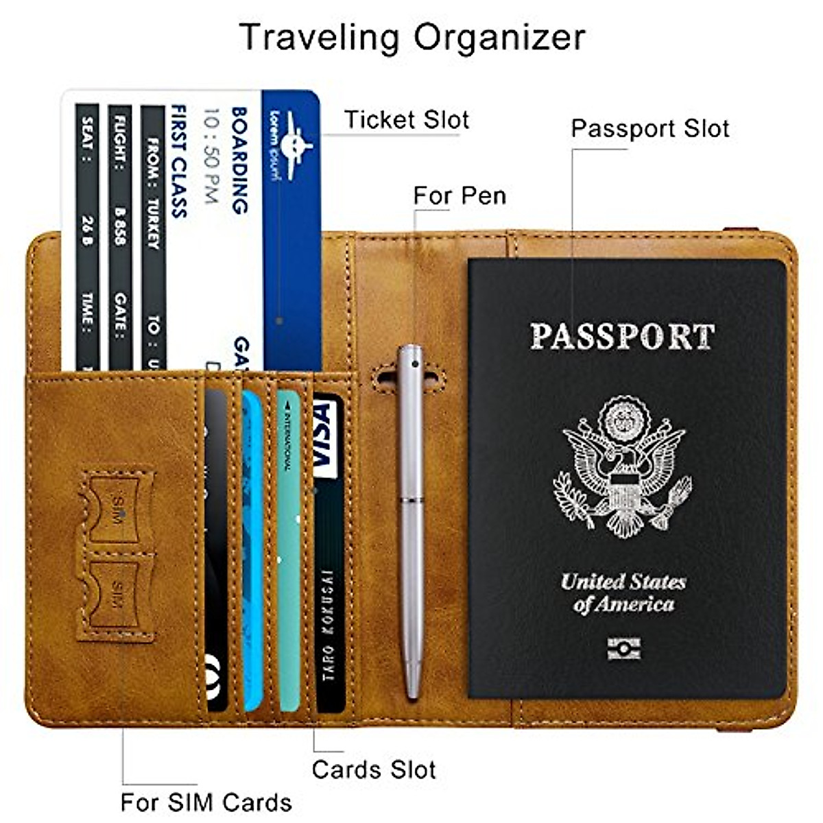 WALNEW RFID Passport Holder Cover Wallet for Women Men, PU Leather Card Holder Passport Case Travel Essentials for Family Vacation, Brown