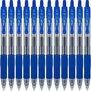 PILOT G2 Premium Refillable & Retractable Rolling Ball Gel Pens, Fine Point, Blue Ink, 12 Count (31021)