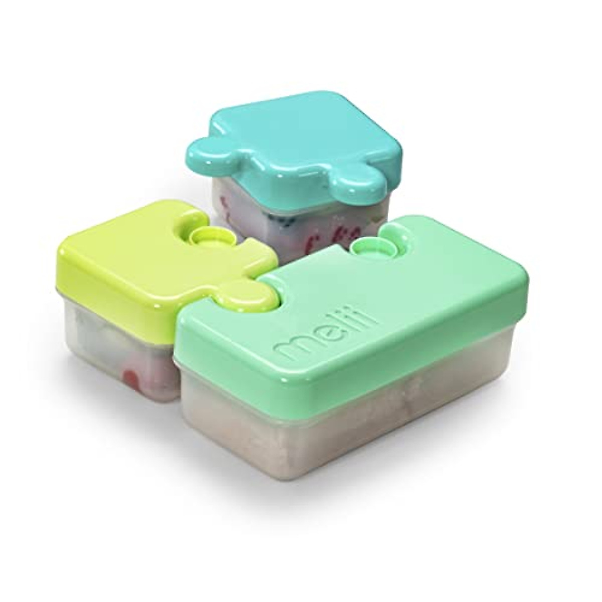 melii Puzzle Bento Box, Lunch and Snack Container for Toddlers and Kids (Blue, Mint & Lime)