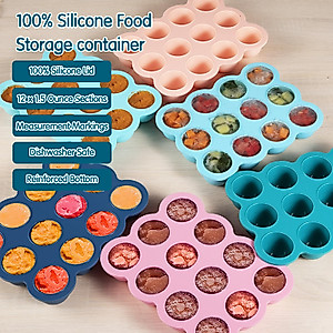 HIWOOD Baby Food Storage Container -12 x 1.5OZ Silicone Baby Food Freezer Tray with Silicone Lid, Baby Food Freezer Containers for Homemade Baby Food, Vegetables & Fruit Purees - Midnight Blue