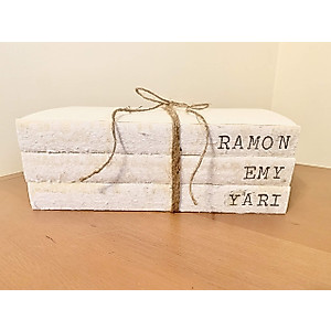 Personalized Stacked Books, Farmhouse Books, Stamped Books, Custom Book Stack, Rustic Home Decor, Stamped Book Set