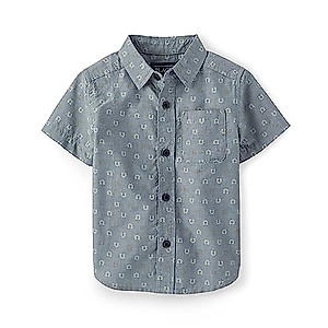 The Children's Place Baby Toddler Boys Poplin Short Sleeve Button Down Shirt, FEDERAL BLUE, 6-9 Months
