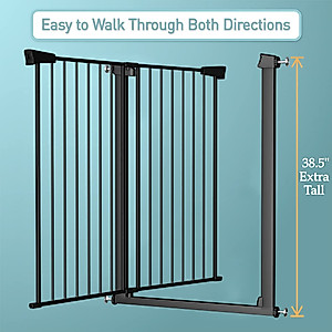 38.5" Extra Tall Narrow Pet Gate - Black 26.77"-29.53" Wide Walk Through Baby Gates with Door for The House Stairs Doorway - Child Puppy Dog Gates Fence Pressure Mounted Safety Gate