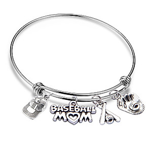 QIIER Baseball Mom Bracelet Sports Expandable Charm Bangle Baseball Jewelry for Moms Fans (silver)