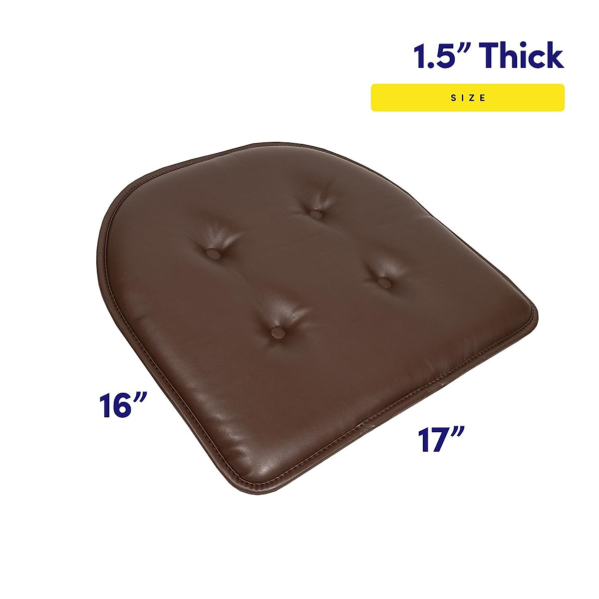 Sweet Home Collection Chair Cushion Memory Foam Pads Tufted Slip Non Skid Rubber Back U-Shaped 17" x 16" Seat Cover, Faux Leather Chocolate Brown 2 Count (Pack of 2)