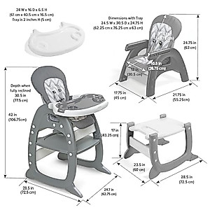 Badger Basket Envee II Baby High Chair with Playtable Conversion – Gray Chevron, 5-Point Harness, Dishwasher Safe Tray, Machine Washable Cushion