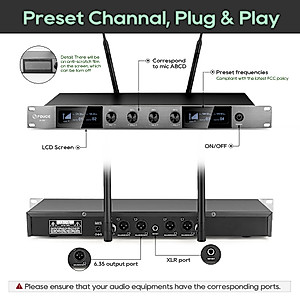 FDUCE Wireless Microphons System, 4-Channel UHF Handheld Mics Set of 4 Cordless Microphone, FCC Fixed Frequency, Volume Control, Wide Use for Karaoke, Party, Conference, Wedding, Church(SU518)
