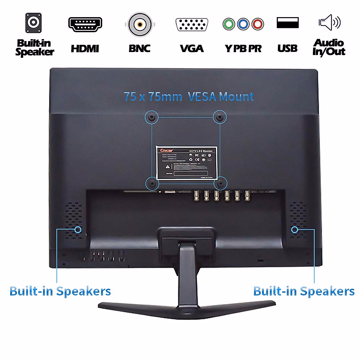 Cocar 21.5" CCTV Monitor, 16:9 BNC Monitor 1920x1080 Composite Component YPbPr/BNC/VGA/HDMI/Audio in Out, VESA Wall Mounting TFT LCD Display for Home Security Systems Surveillance Camera STB DVR NVR