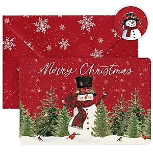 Artoid Mode 24 Pack Merry Christmas Thank You Cards Bird Snowman Xmas Tree Greeting Cards Gift With Envelope Sticker Blank Note Cards for Birthday Wedding Baby Shower Bridal Shower, 4 x 6 Inch