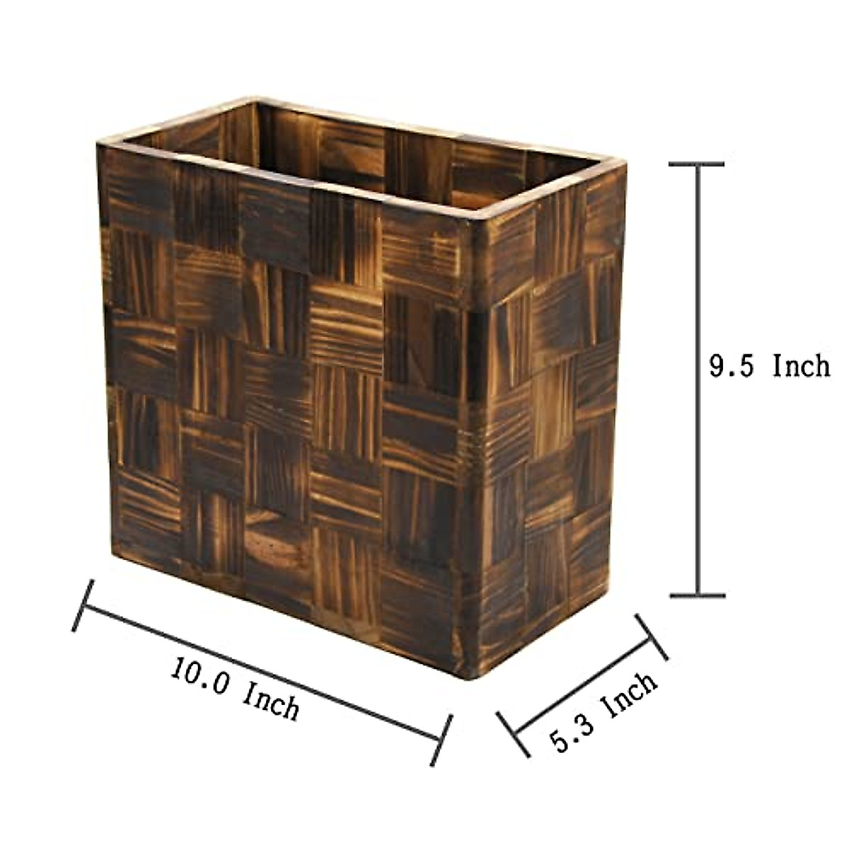 Owlgift Wooden Rustic Burnt Waste Basket Trash Bin, Rectangular Wastebaskets, Bathroom Garbage Can, Bedroom Dorm Recycle Office Can Wastebasket Décor, 5.3" x 10" 9.5"