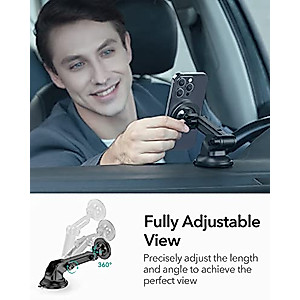 ESR Dashboard Car Phone Mount (HaloLock), Compatible with MagSafe Car Mount, Windshield Magnetic Car Phone Holder for iPhone 14/13/12 Series, Car Accessories, Charging Not Supported, Metallic Grey