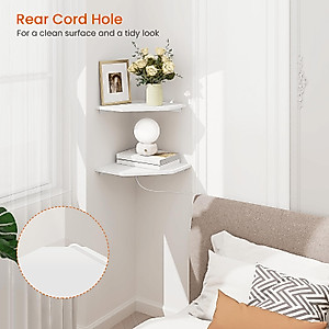 Homode Corner Shelf Wall Mount, Set of 2 Corner Floating Shelves with Cord Hole for Speaker, Cable Box, 2 Tier Wood Hanging Storage Shelf for Bathroom Living Room Bedroom, White