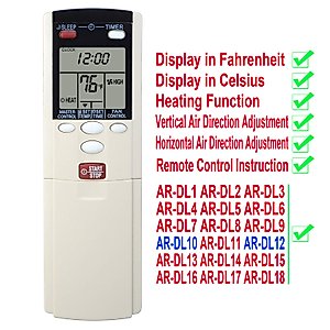 RCECAOSHAN Replacement for Friedrich Air Conditioner Remote Control AR-DL12 ARDL12 MW18C3E MW24C3E MW30C3E MR18C3E MR24C3E MR30C3E Display in Fahrenheit and Celsius
