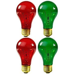 4 Pack 25 Watt A19 Colored Transparent Red and Green Incandescent Medium Base Party Light Bulb Red Light Bulb Green Light Bulb