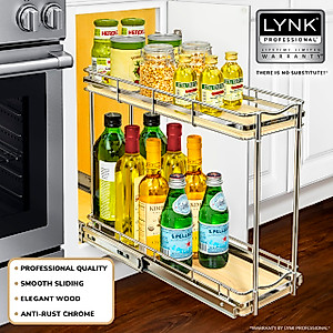 LYNK PROFESSIONAL® Élite™ Pull Out Spice Rack Organizer for Inside Kitchen Cabinets - 6"x21" - Slide Out Drawer – Wood/Chrome Sliding Spice Cabinet Organization Shelf Racks - 2 Tier