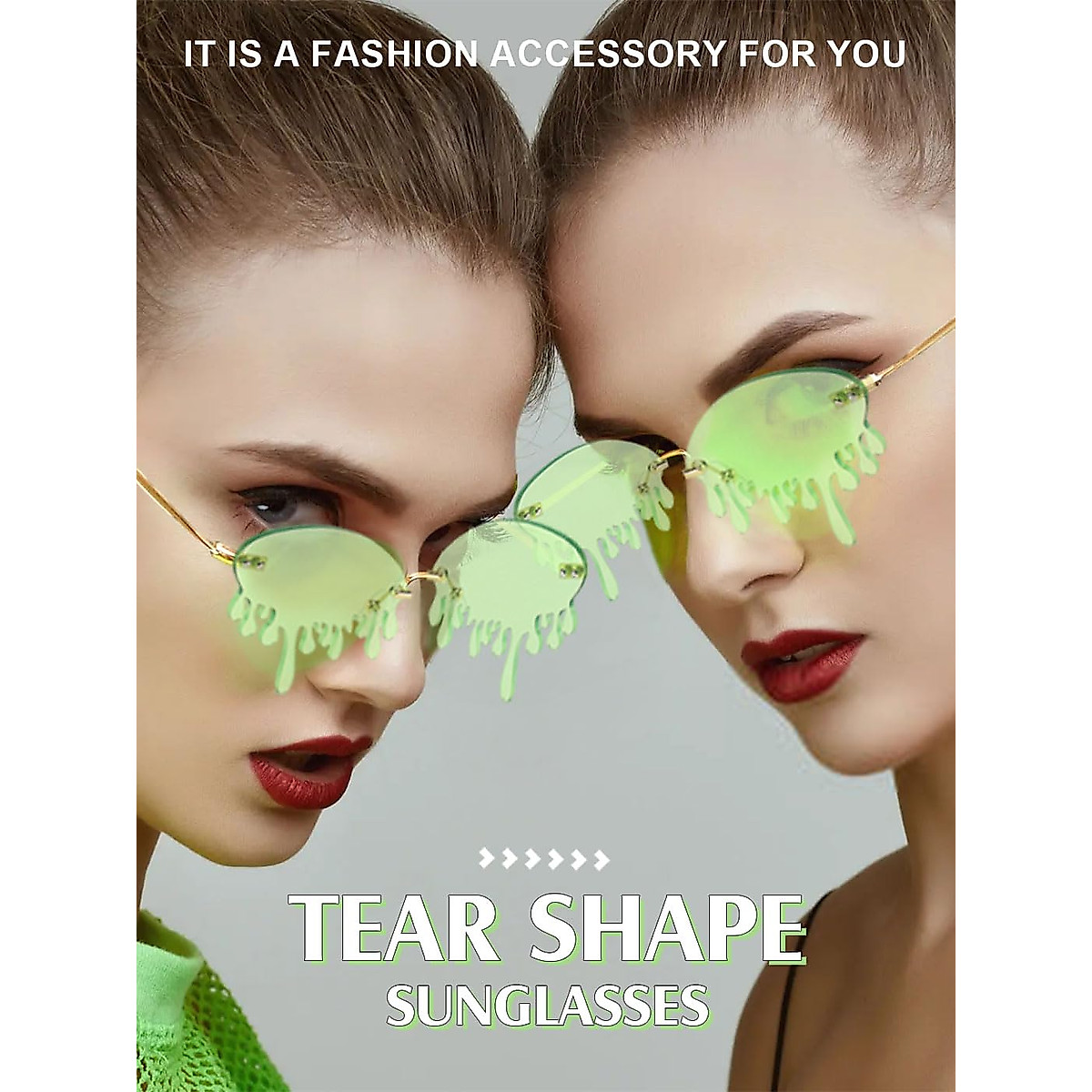 GEMILY Fashion Green Sunglasses Tear Dripping Glasses Novelty Shape Flame Outdoor Eyewear Oval Festival sunglasses for Women and Girls