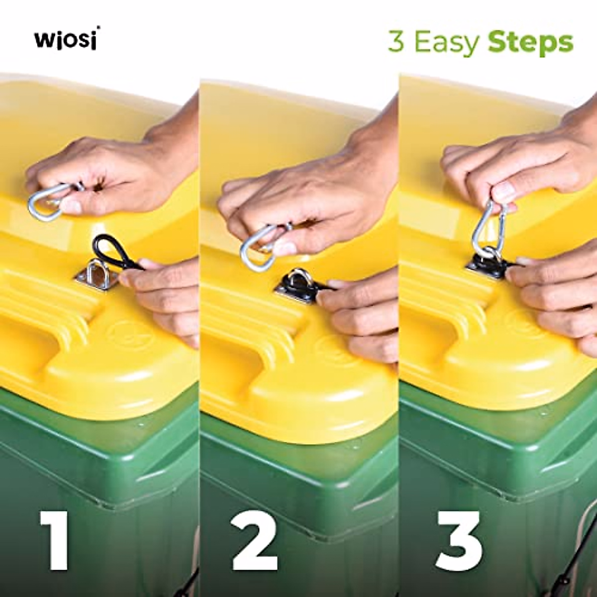 Trash Can Lid Black Lock – Metal Outdoor Trash Can Strap Lock for Litter Prevention – Trash Can Locks for Animals, Squirrels, Dogs, Raccoons – Durable Nylon Coated Wire Rope – Universal Fit – 2-Pack