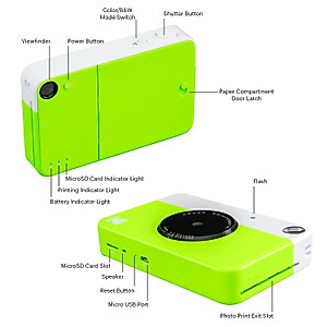 Kodak Printomatic Instant Camera (Green) Gift Bundle + Zink Paper (20 Sheets) + Deluxe Case + 7 Fun Sticker Sets + Twin Tip Markers + Photo Album.
