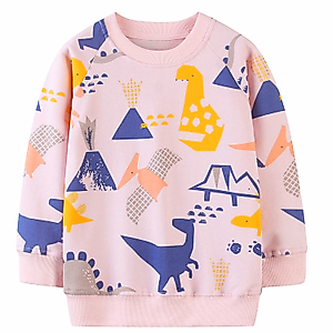 Bumeex Toddler Girl Sweatshirt Clothes Outfit,Cotton Pink Dinosaur Crewneck Christmas Clothing 4t